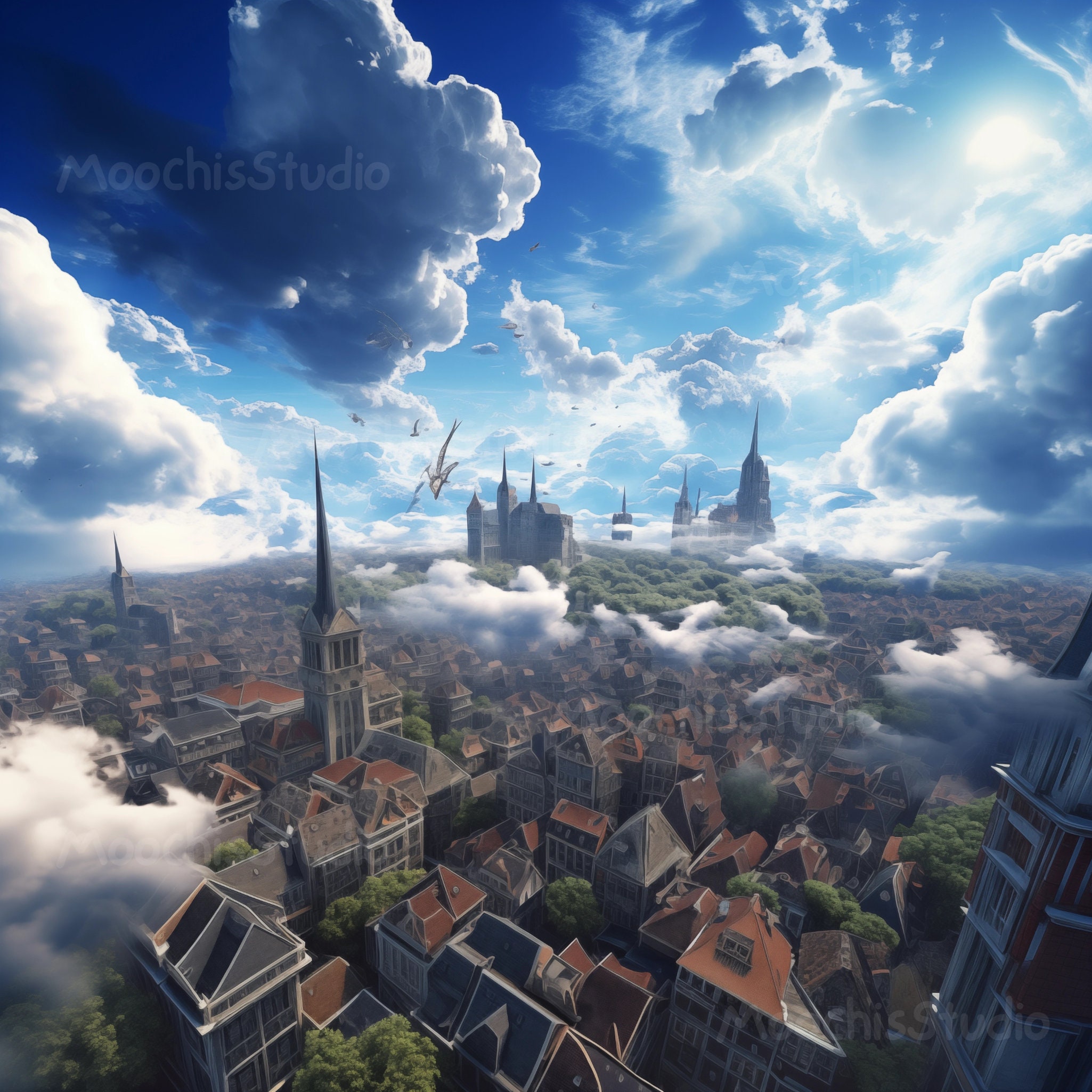 Blue Sky City Scenery Digital Paper Overlay Background Park ...