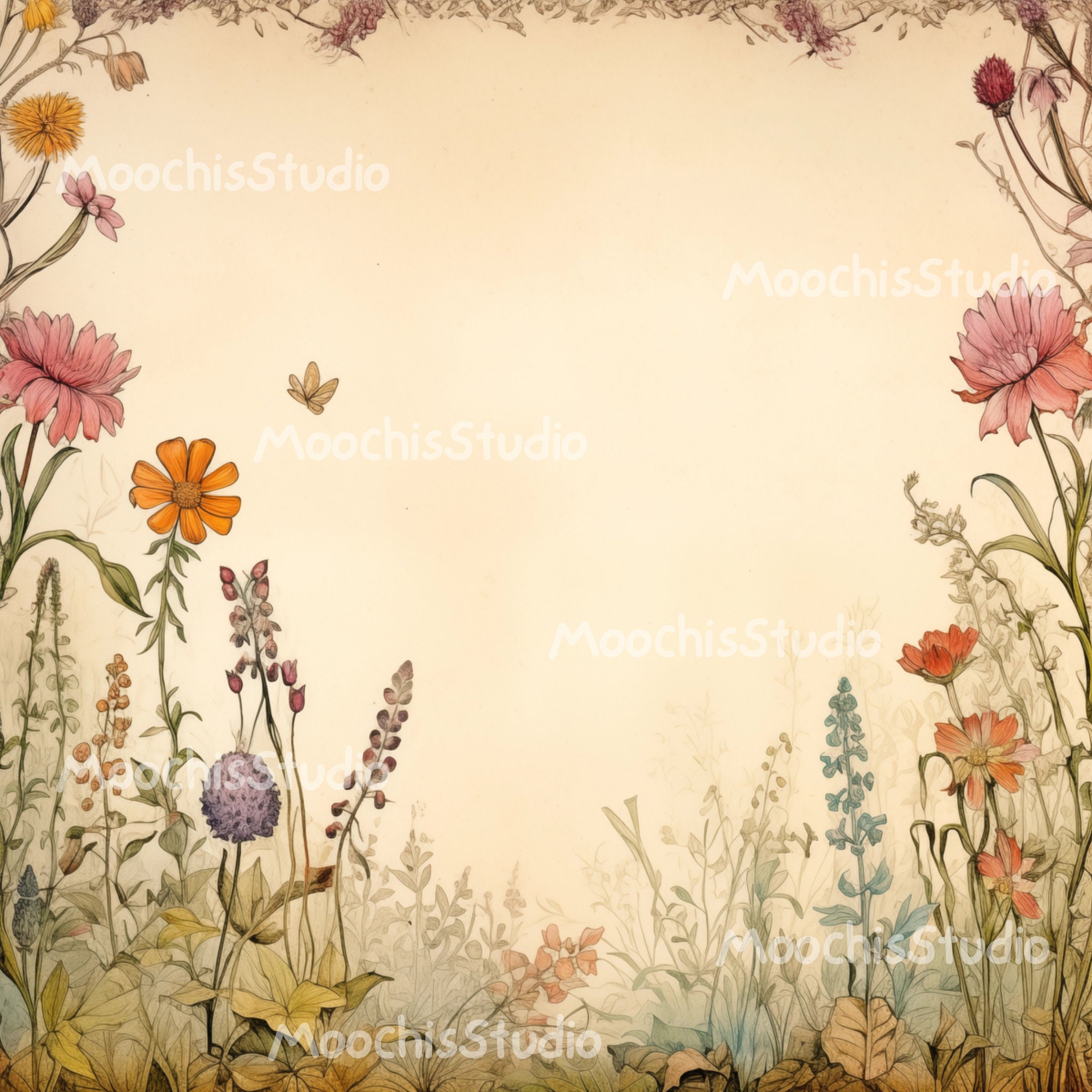 Wildflowers Old Vintage Paper Textures Digital Paper Overlay Background ...