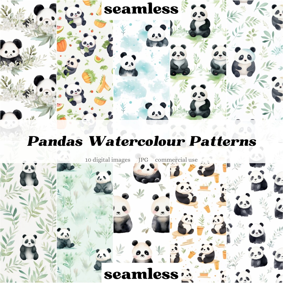 Pandas Watercolour Patterns Bundle Giant and Qinling Panda Seamless ...