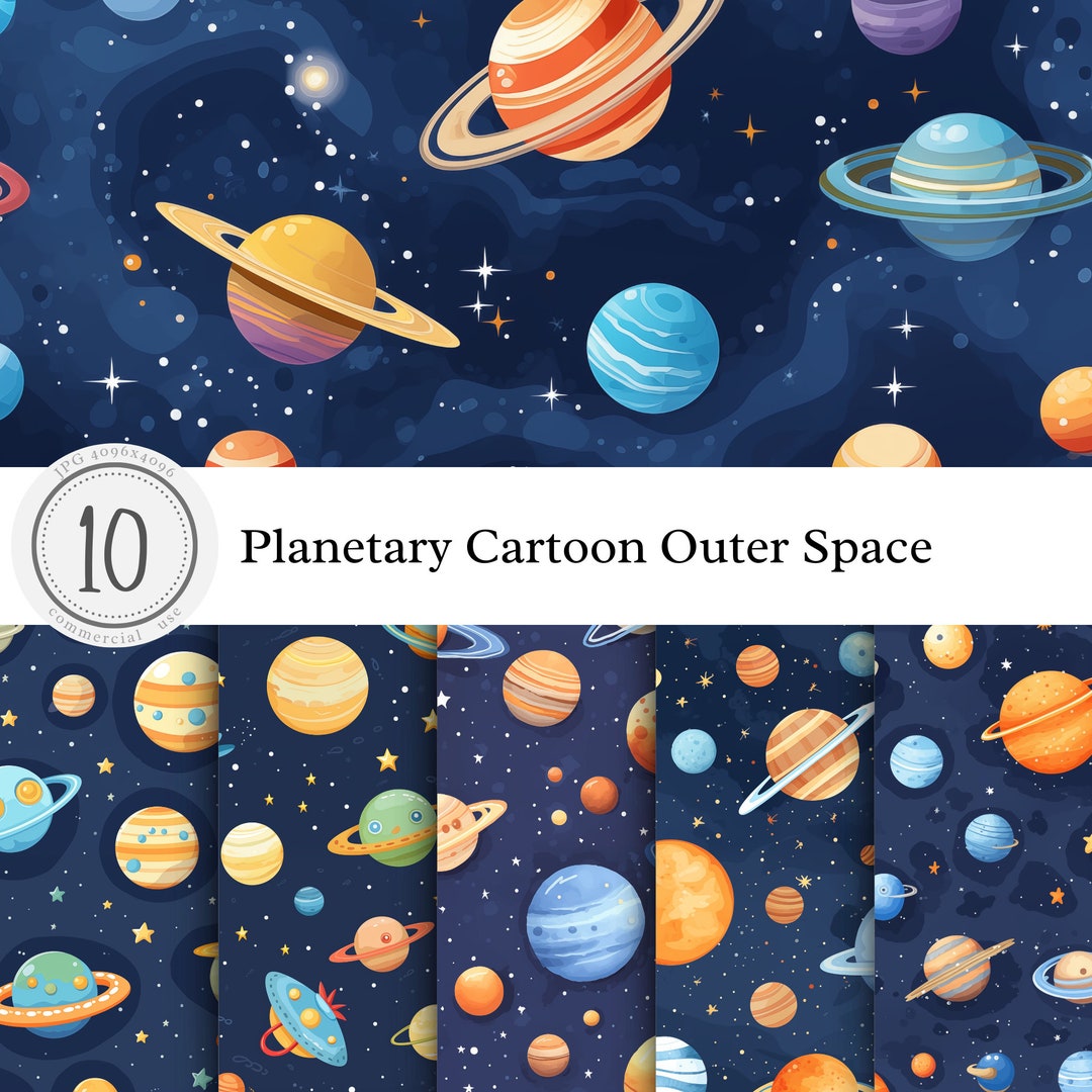 Planetary Cartoon Outer Space Digital Paper Overlay Clipart Backgrounds ...