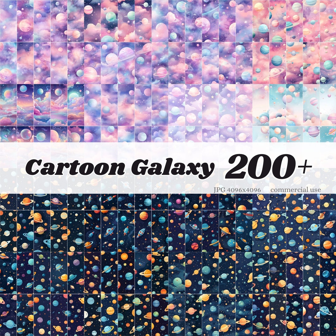 200 Cartoon Galaxy Digital Paper Overlay Clipart Backgrounds Outer ...
