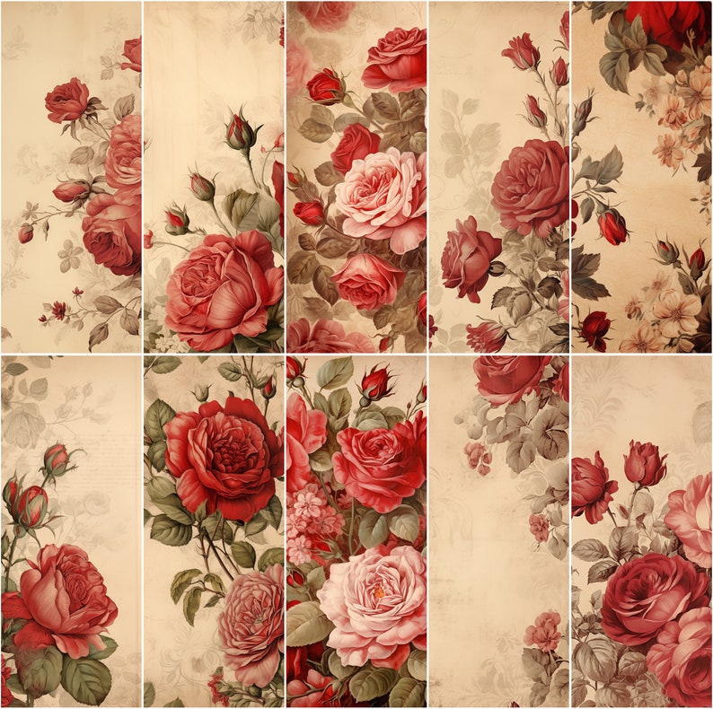 100 Roses Vintage Paper Textures Digital Paper Overlay Background ...
