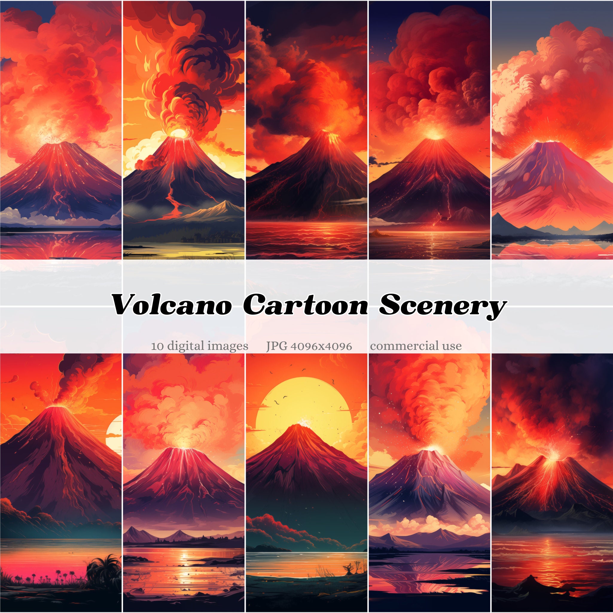 Volcano Scenery Cartoon Art Digital Wallpaper Background Island ...