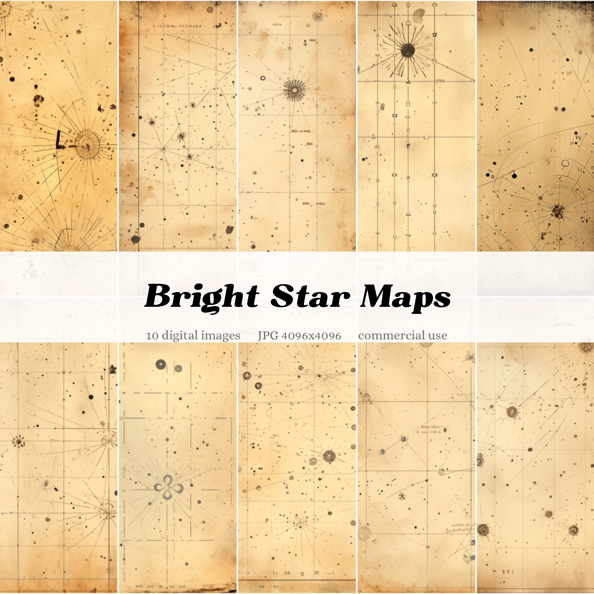 Bright Vintage Star Maps Digital Paper Antique Constellation Celestial ...