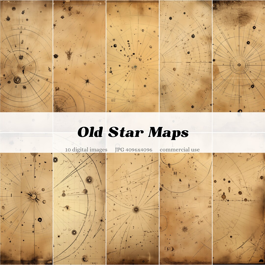 Old Vintage Star Maps Digital Paper Antique Constellation Celestial ...