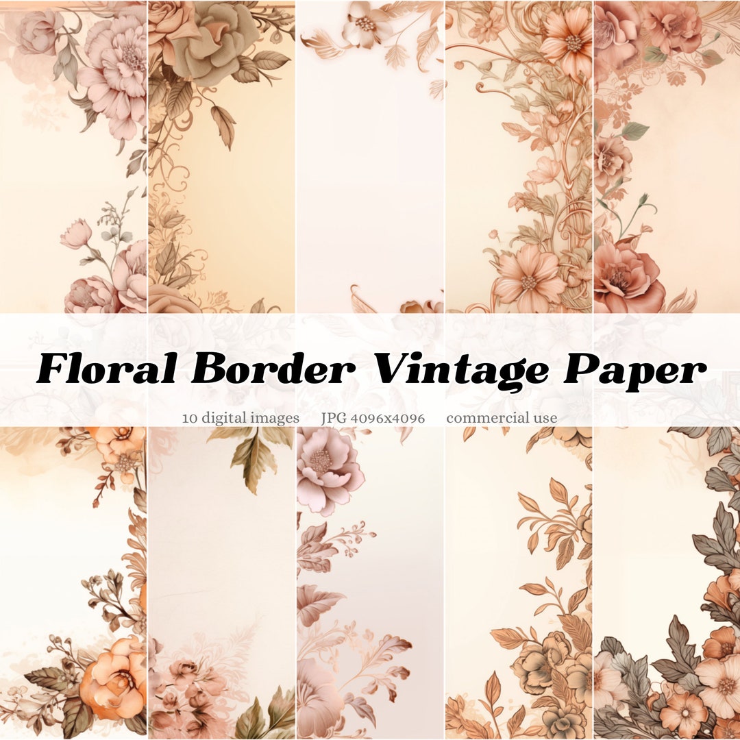 Rose Gold Floral Borders Vintage Paper Old Digital Flowers Theme ...