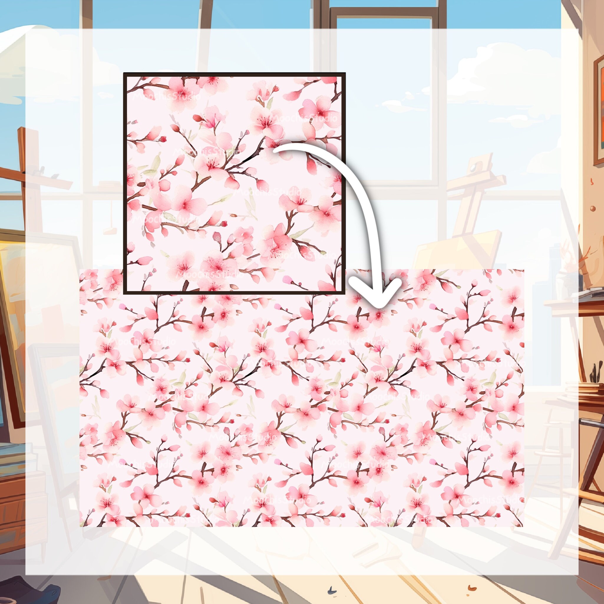Pink Cherry Blossoms Seamless Patterns Tile Textures Digital Paper ...