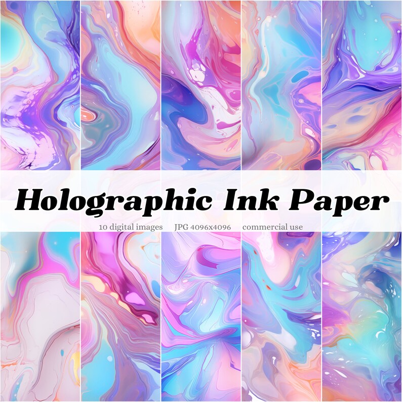 Holographic Ink Digital Paper Overlay Clipart Backgrounds Textures ...