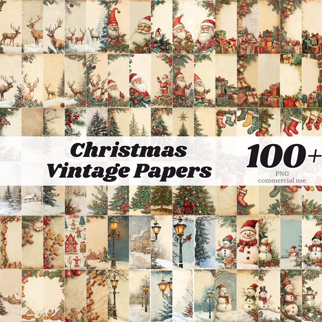 100 Christmas Vintage Paper Old Textures Digital Paper Overlay ...