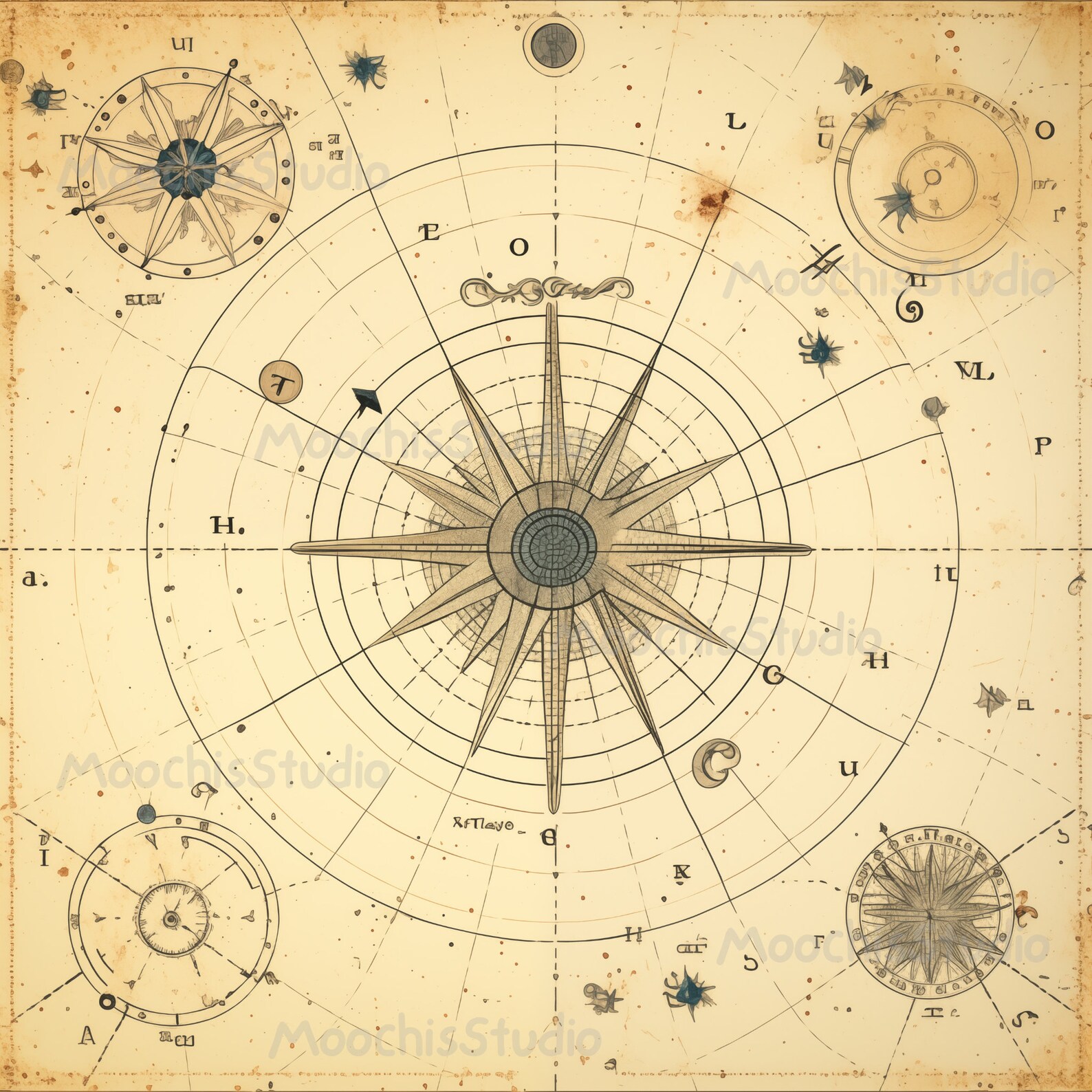 Centred Vintage Star Maps Digital Paper Antique Constellation Celestial ...