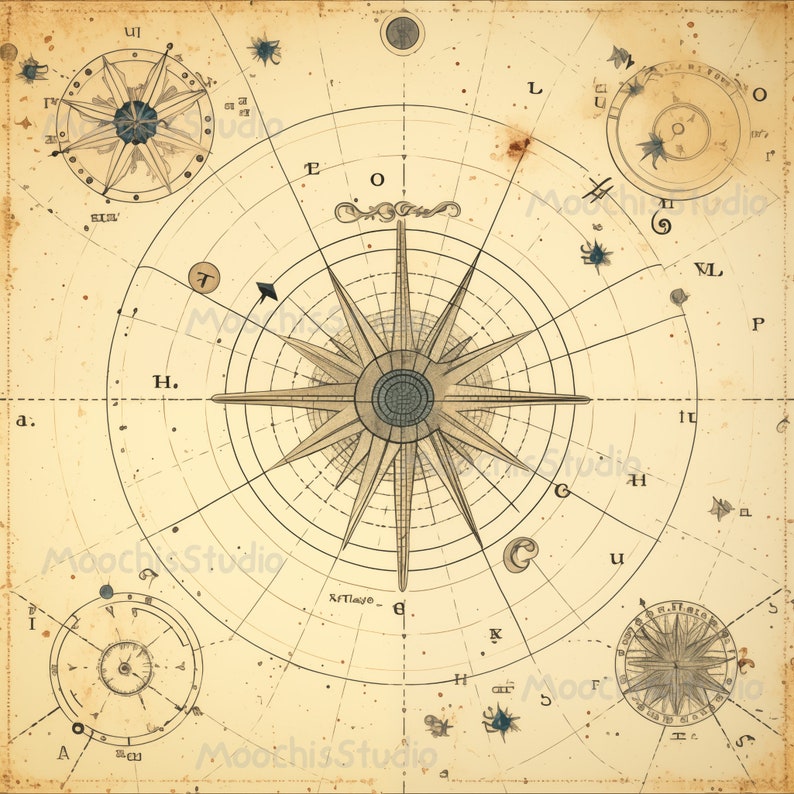 Centred Vintage Star Maps Digital Paper Antique Constellation Celestial ...