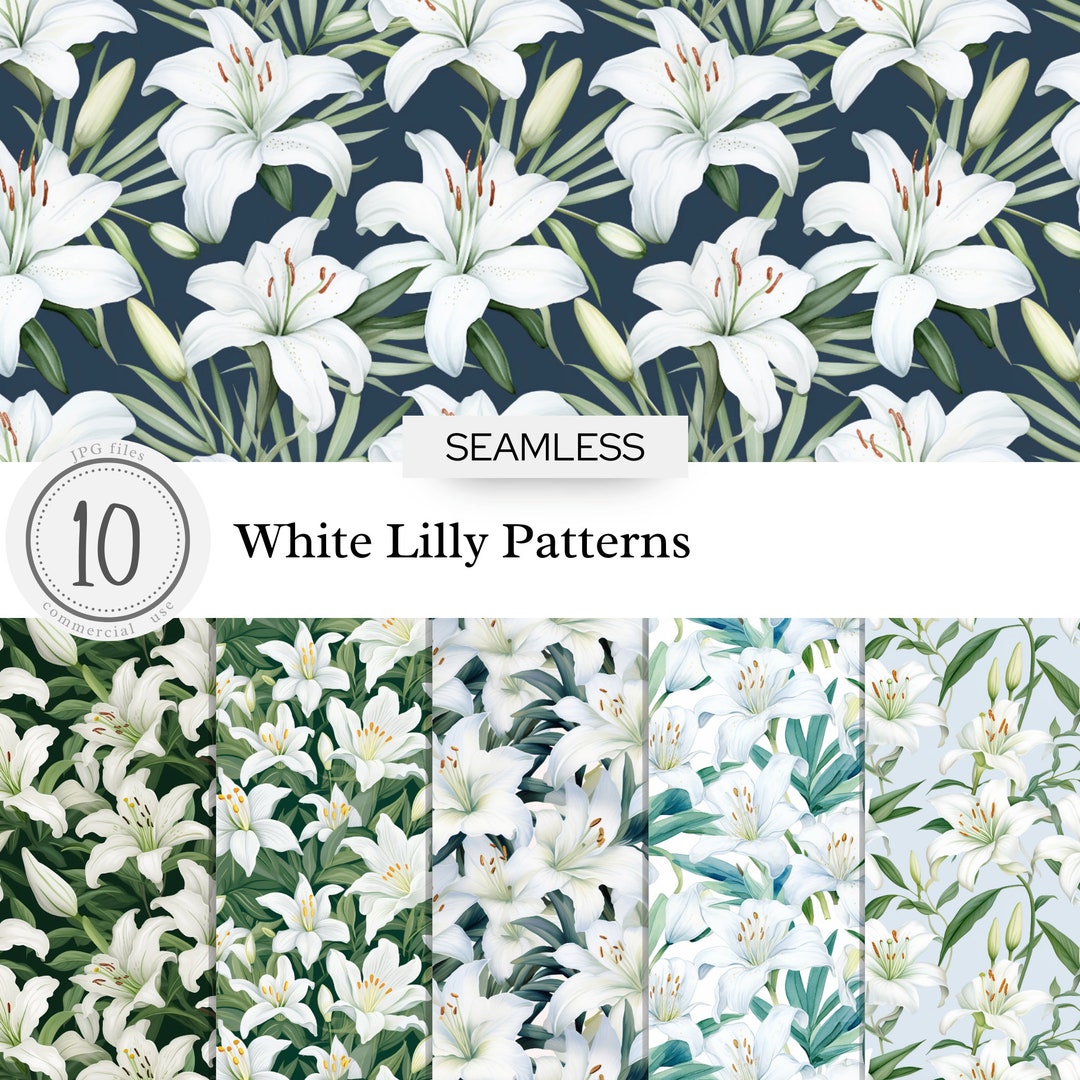 White Lilly Lillies Seamless Patterns Tile Textures Digital Paper ...