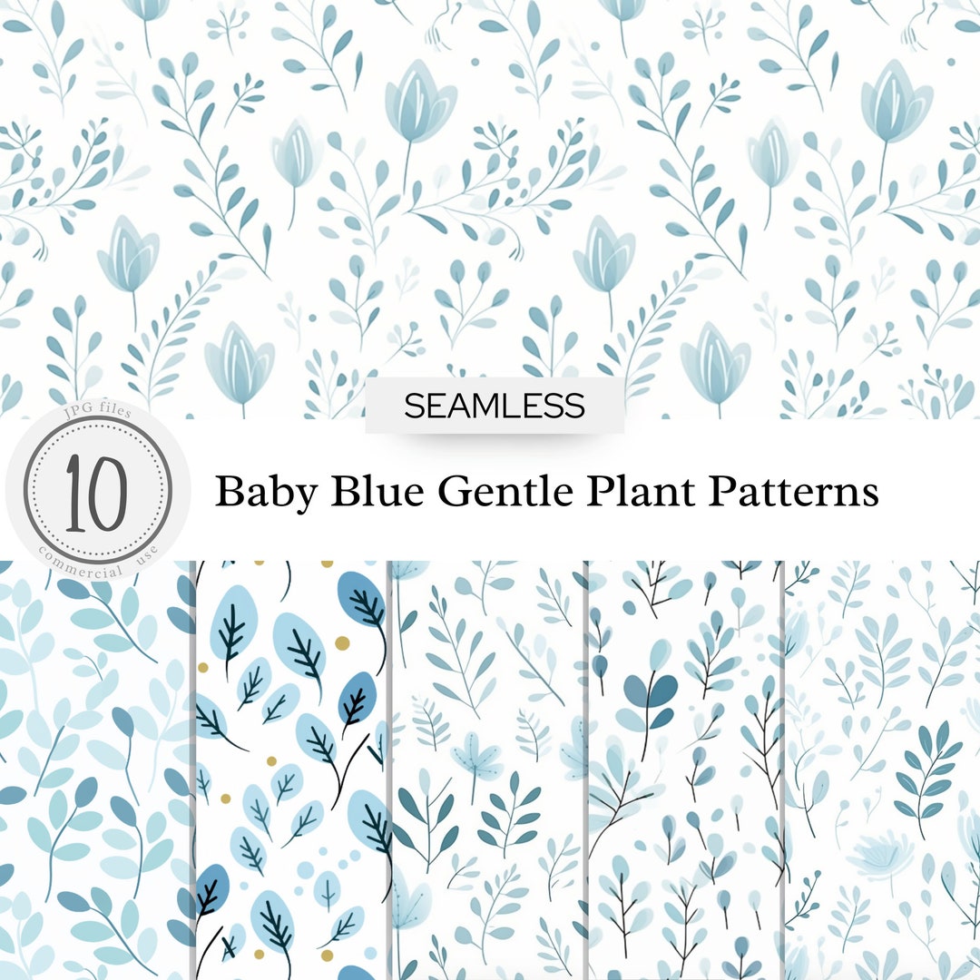 Baby Blue Gentle Leaf Seamless Patterns Simple Floral Plants Leaves ...