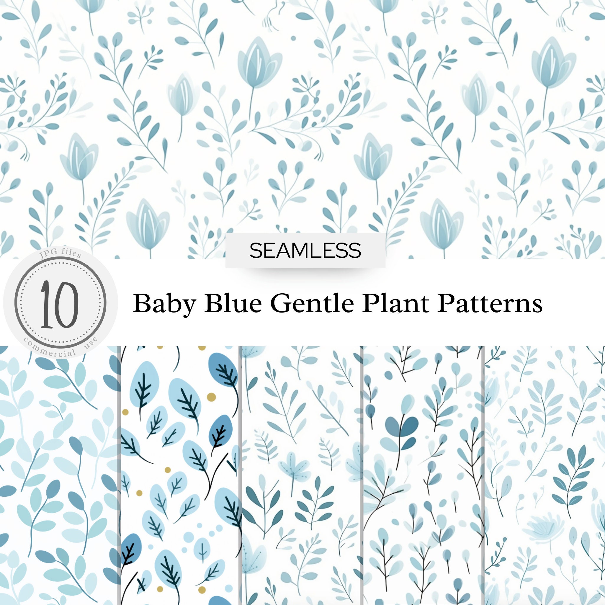 Baby Blue Gentle Leaf Seamless Patterns Simple Floral Plants Leaves ...