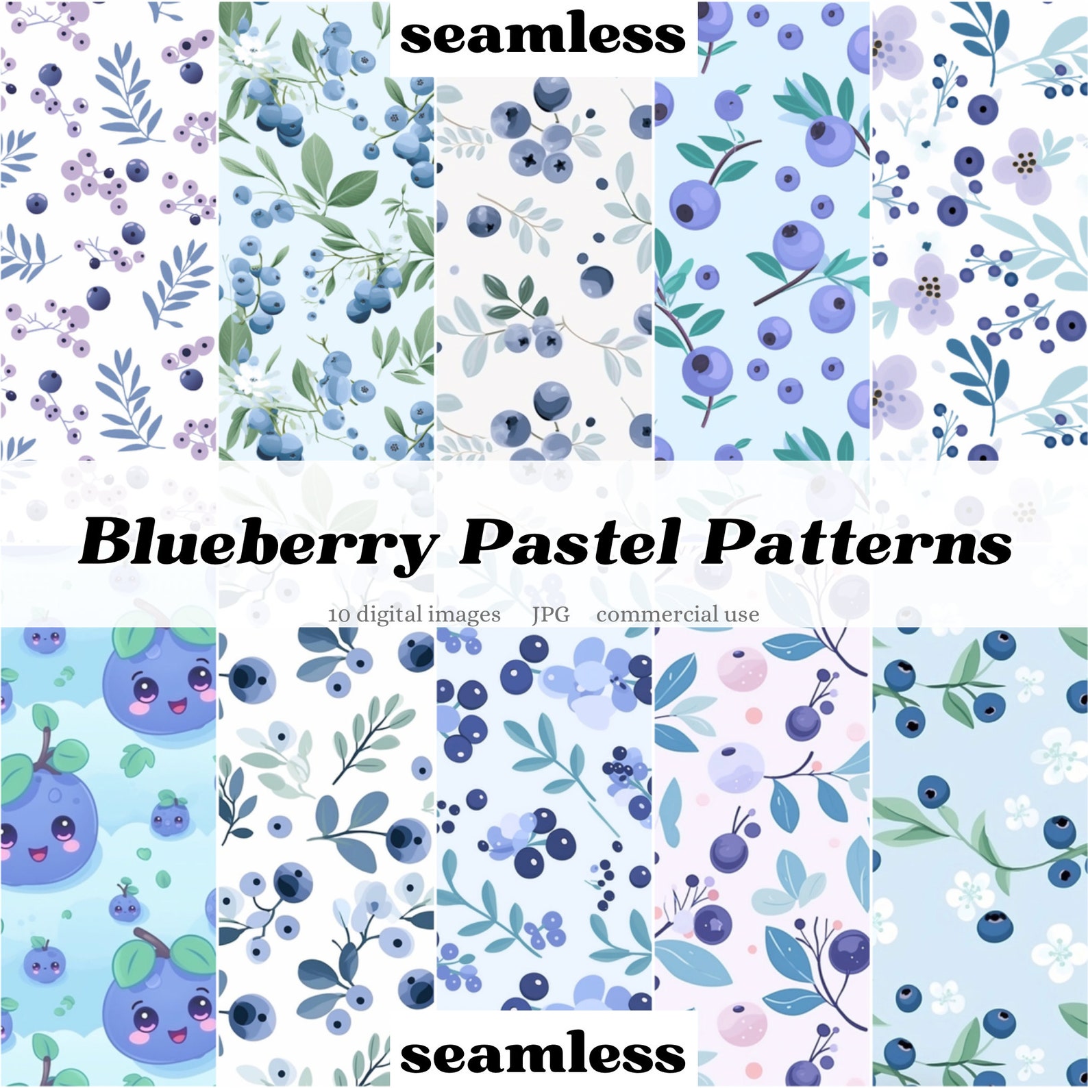 Blueberry Pastel Patterns Mix Seamless Simple Pastel Gentle Cartoon ...