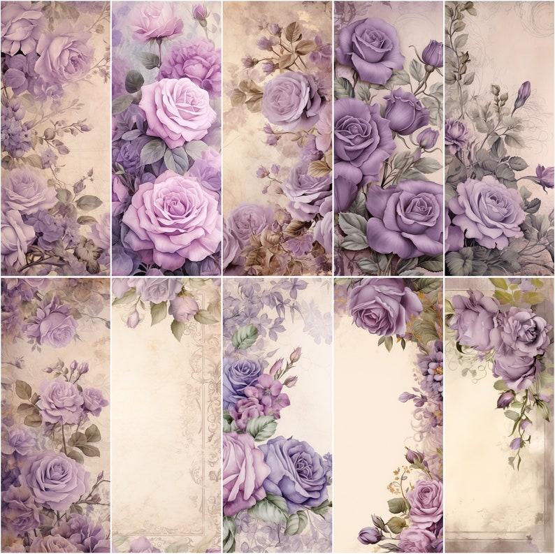 100 Roses Vintage Paper Textures Digital Paper Overlay Background ...