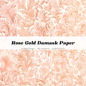 Dark Rose Gold Damask Paper Textures Digital Overlay Clipart Printable ...