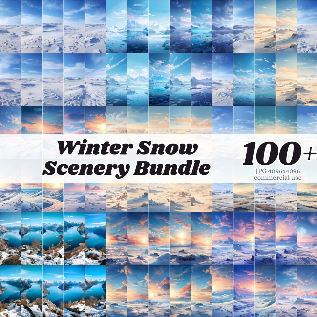 100 Winter Snow Day Horizon Digital Paper Overlay Background Tundra ...