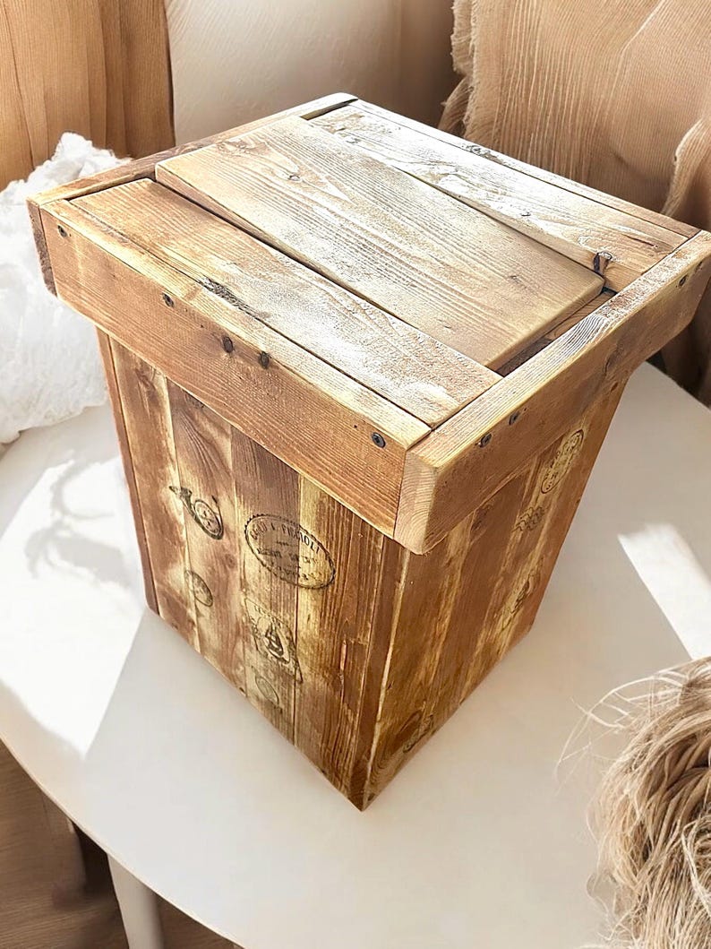 Rustic Primitive Wooden Trash Bin: Farmhouse Bathroom Storage Box ...