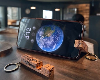 Black Keychain Phone Stand Phone Holder Wood Accessor Aesthetic - Etsy
