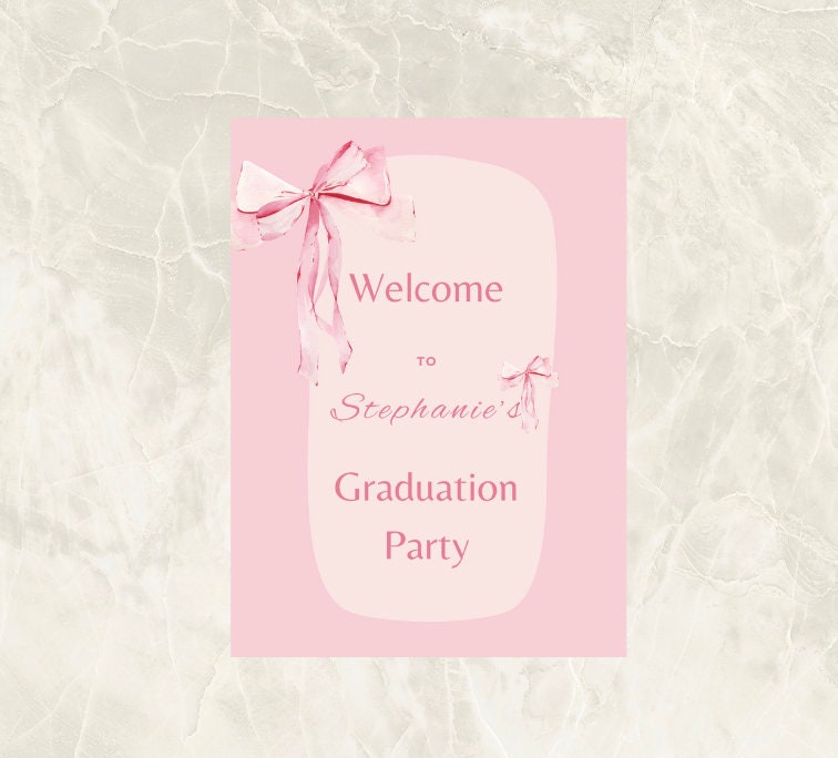 Pink Bow Graduation Invitations/announcements, Graduation Welcome Sign ...
