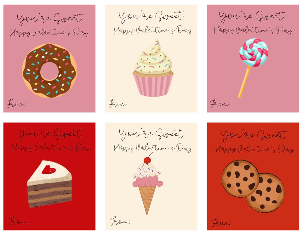 Printable Desserts Valentine's Day Cards, Classroom Valentine's Day ...