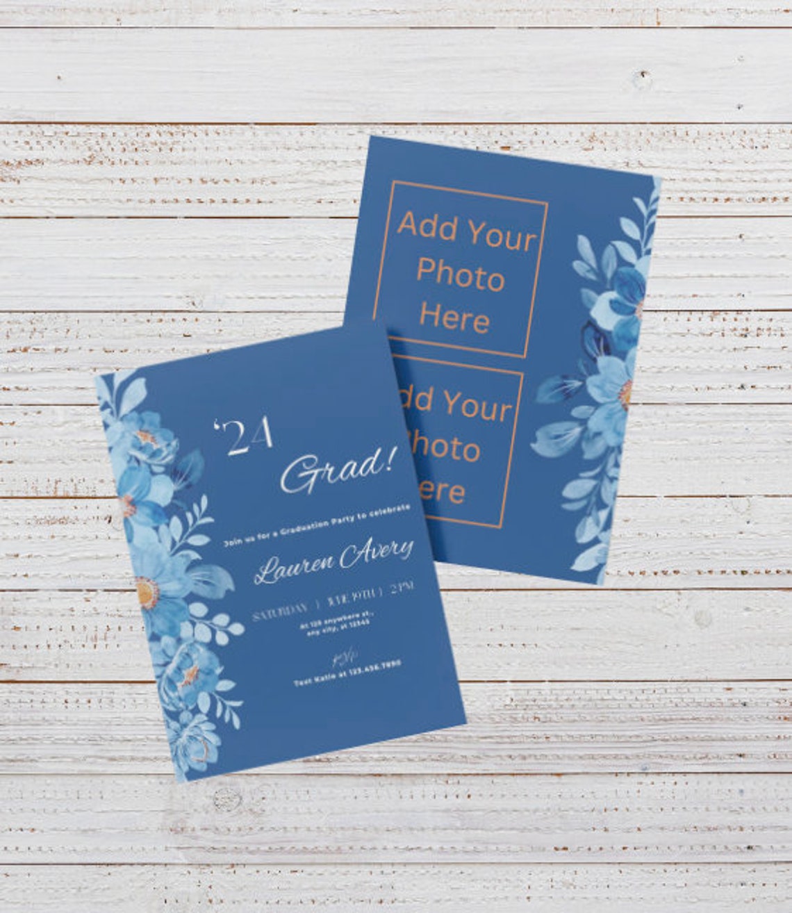 Blue Floral Graduation Invitations/announcements, Graduation Welcome ...