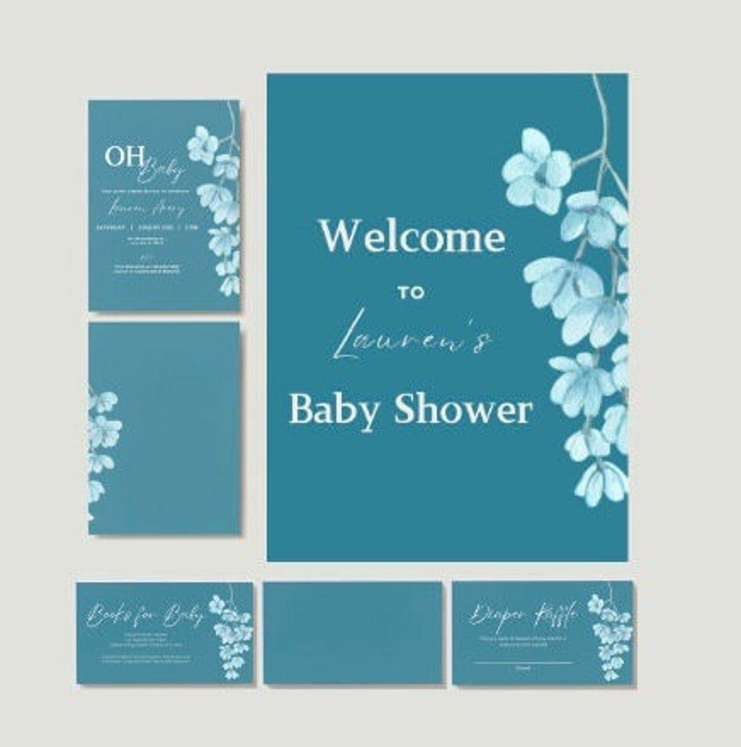Light Blue Floral Baby Shower Invitations/announcements, Baby Shower ...