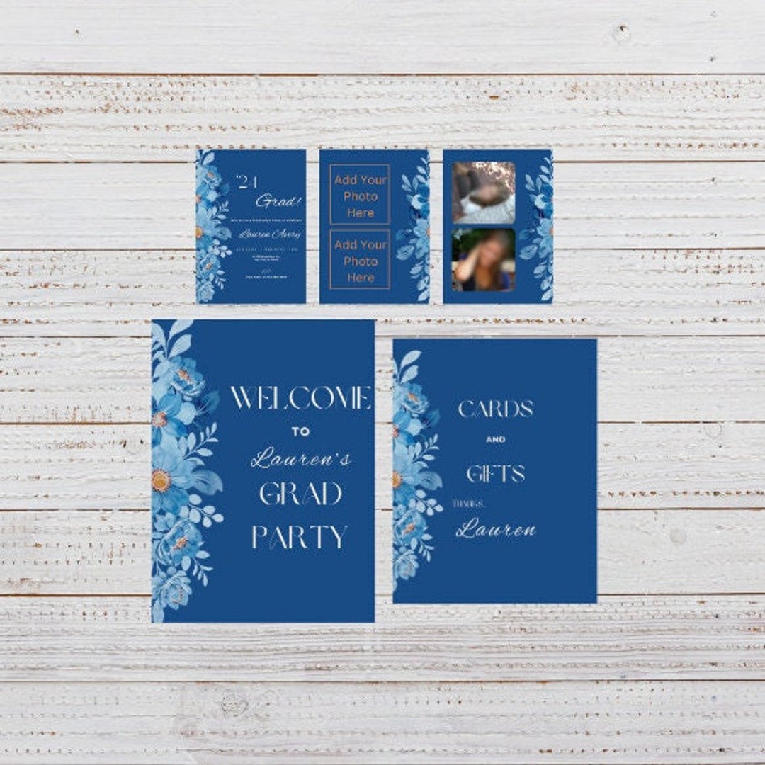 Blue Floral Graduation Invitations/announcements, Graduation Welcome ...
