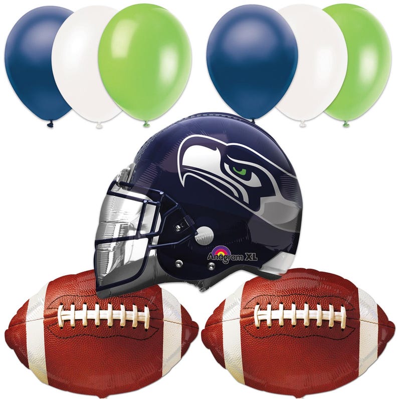 Seattle Seahawks 9pc Football Party Balloons Big Helmet Bouquet ...