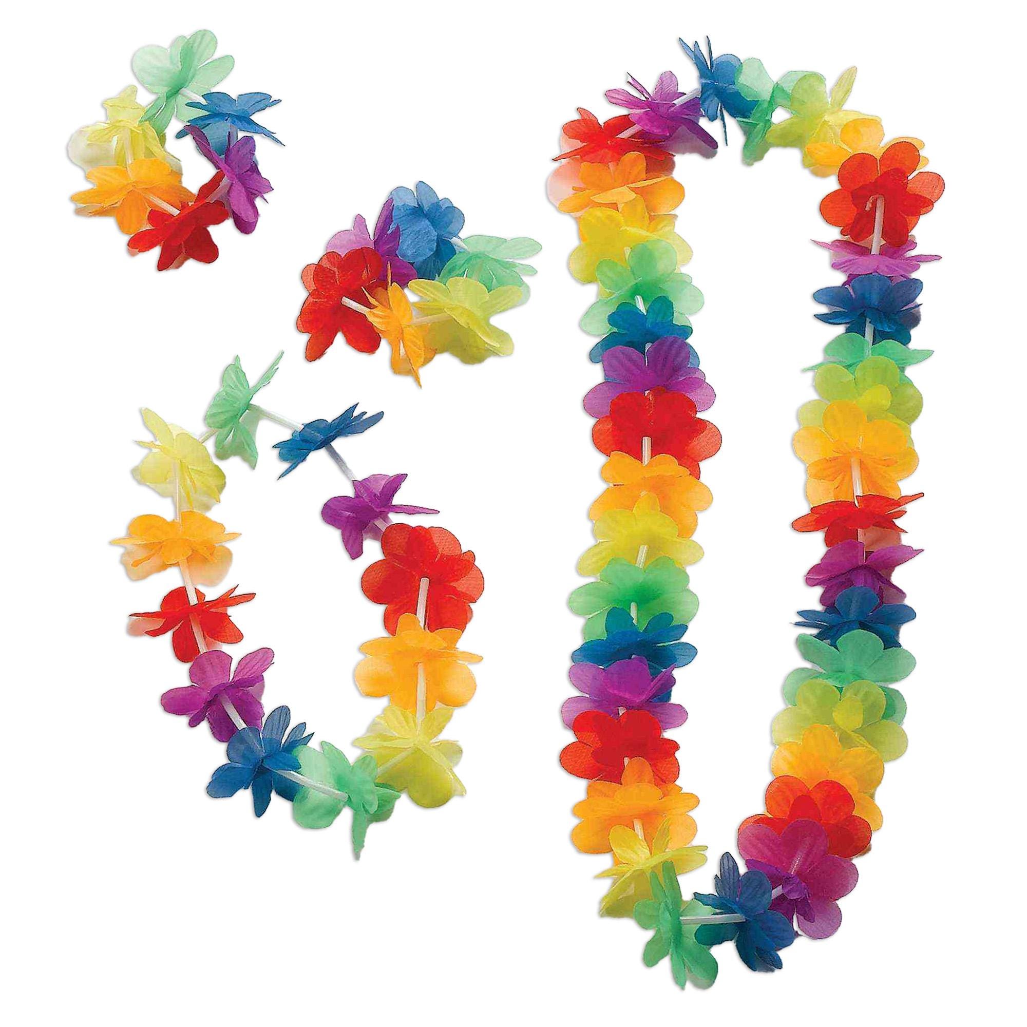 Hawaiian Luau Party Hula Girl 4pc Fabric Flower Leis Accesory Set ...