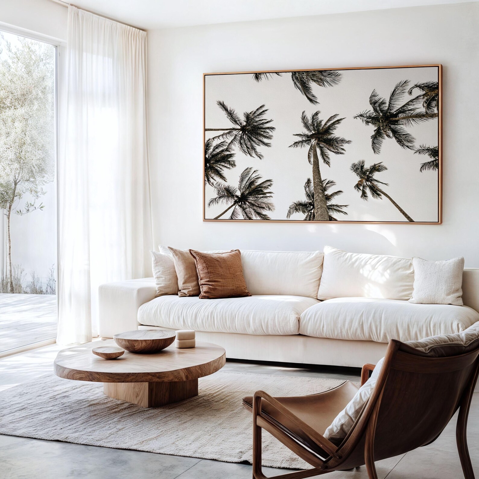 Neutral Palm Tree Print: Coastal Black and White Photography (digital ...
