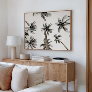 Neutral Palm Tree Print: Coastal Black and White Photography (digital ...