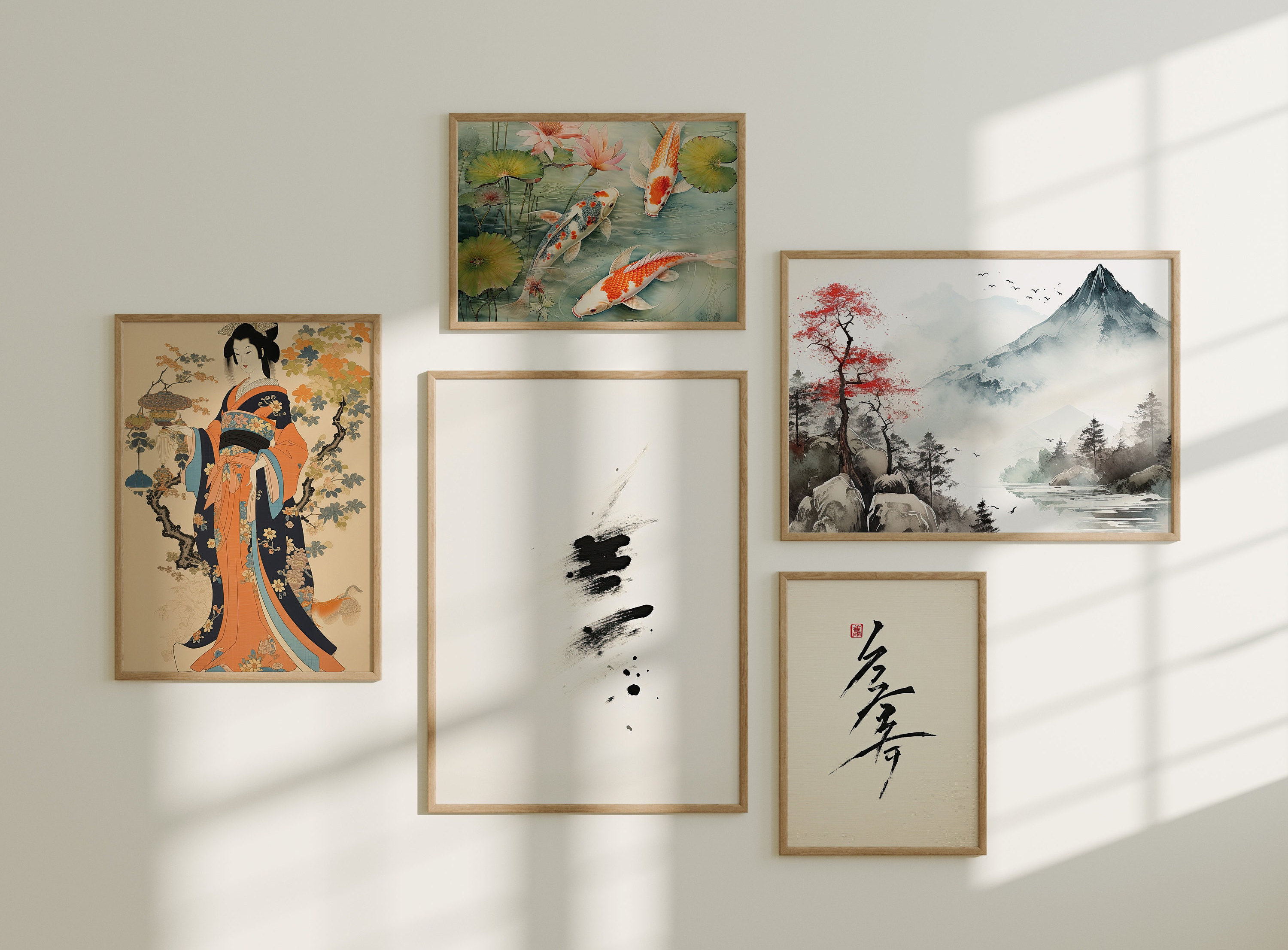 Japanese Wall Art Set of 6 Prints Asian Eclectic Japandi Décor Gallery ...