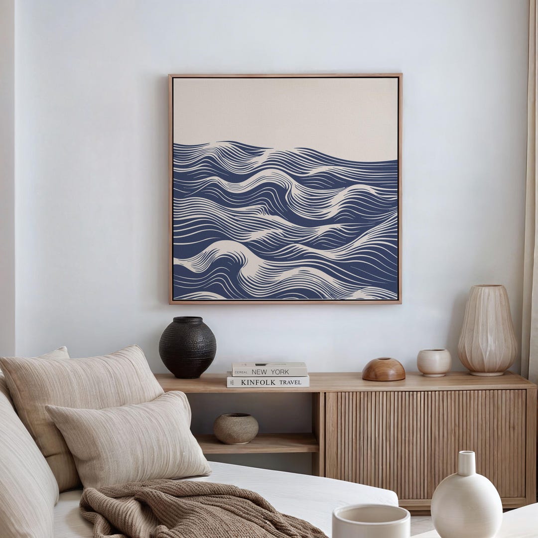 Abstract Blue Wave Line Art Print, Minimalist Modern Ocean Lines Poster ...