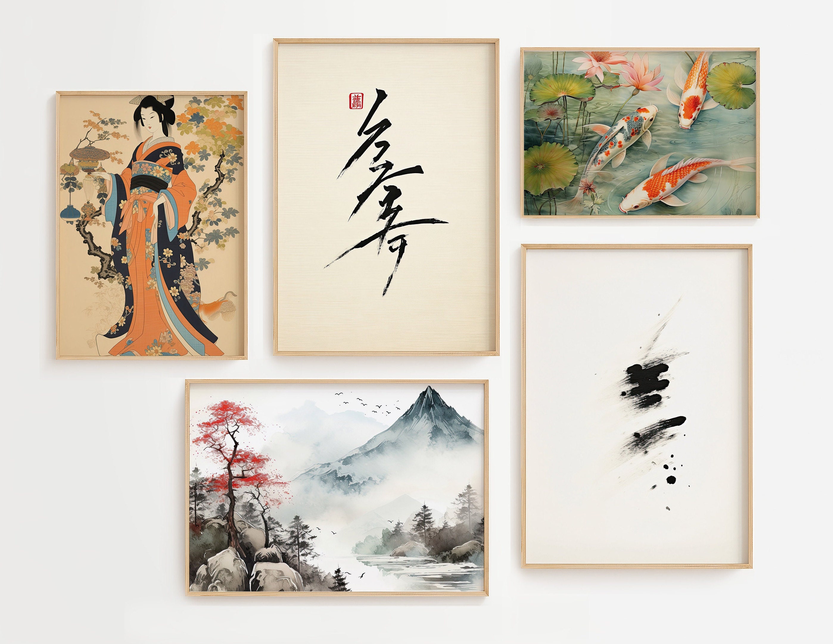 Japanese Wall Art Set of 6 Prints Asian Eclectic Japandi Décor Gallery ...