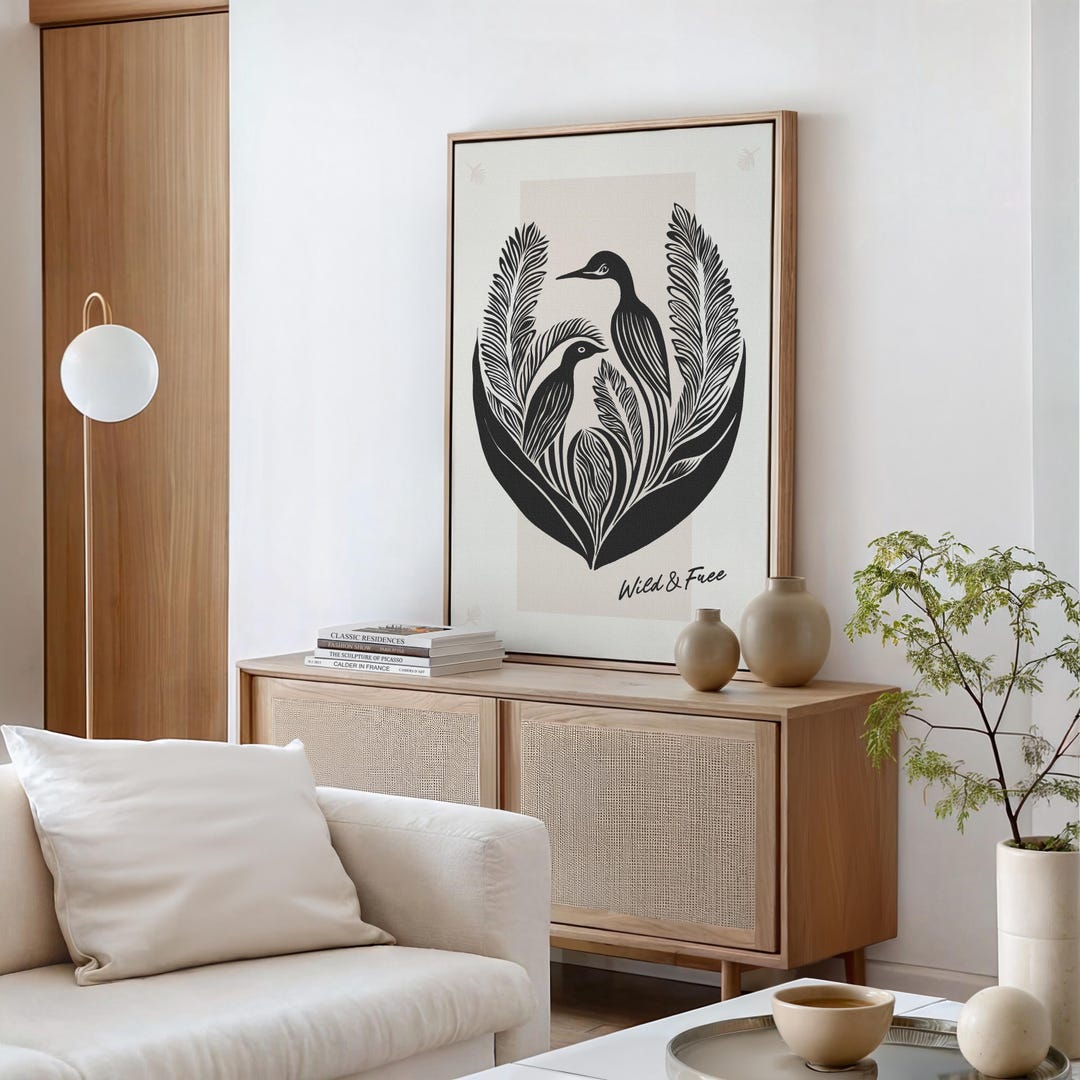 Minimalist Bird Linocut Print: Floral Crane Wall Art (PDF) - Etsy