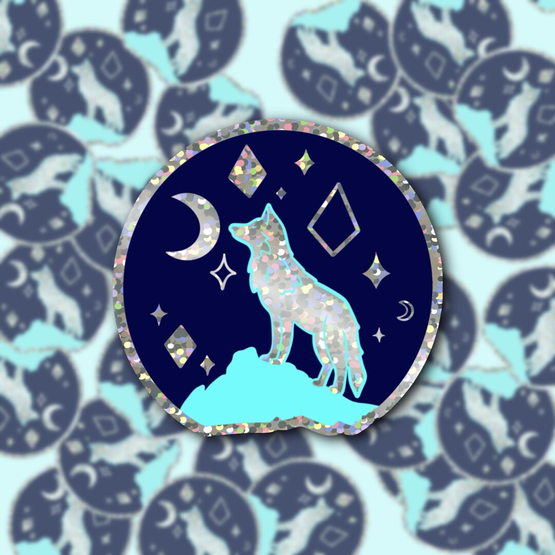Stargazing Wolf Vinyl Glitter Sticker by Figaro’s Gifts - Etsy