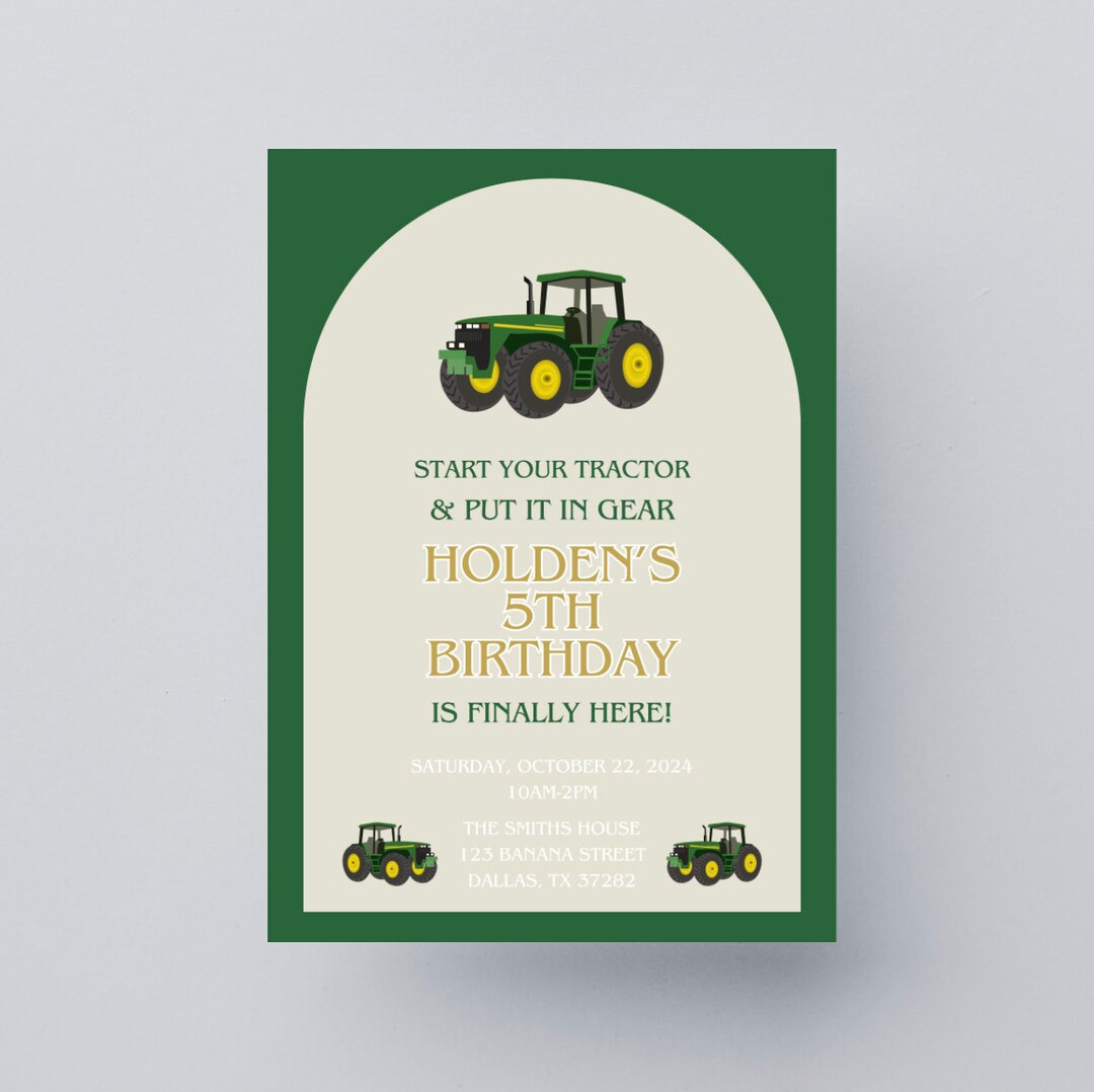 Tractor Theme Birthday Invitation - Etsy