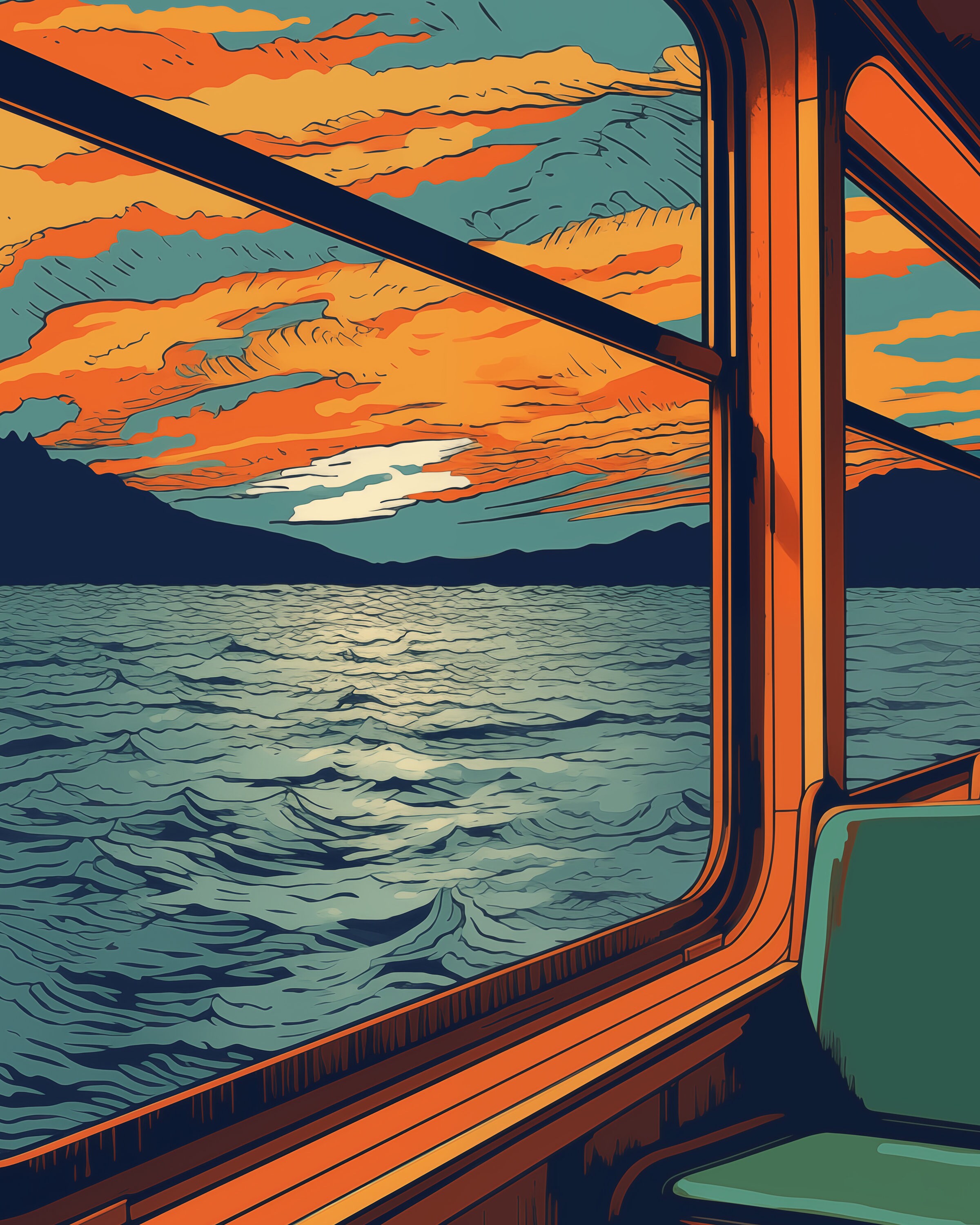 Ferry Woodblock Print Digital Art Print Woodblock Style Art Print ...