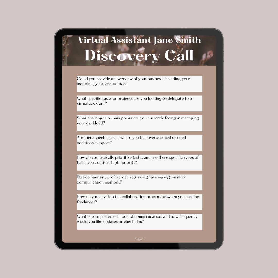 Boho Whimsy Virtual Assistant Discovery Call Questions Canva Template Inspire Organized Success ...