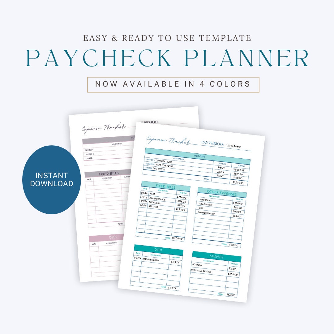 Paycheck Planner, Instant Download, Paycheck Budget, Easy to Use ...