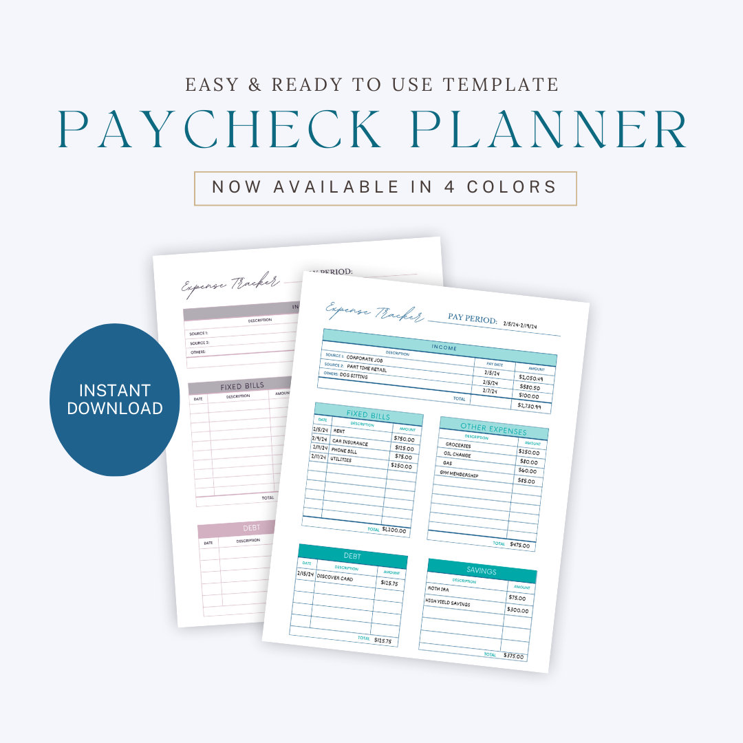 Paycheck Planner, Instant Download, Paycheck Budget, Easy to Use ...