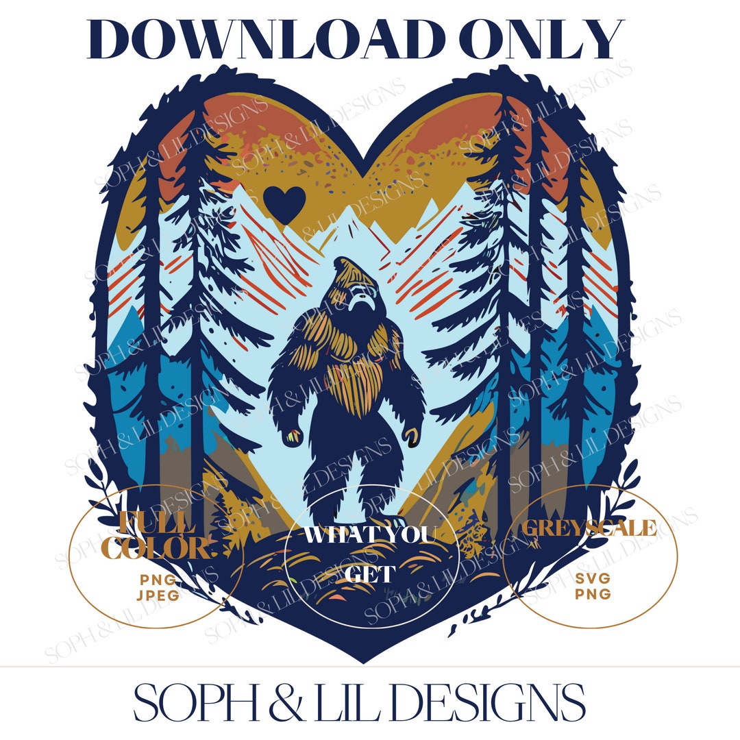 Bigfoot Love - Valentine's Day Digital Downloadable Image Retro ...