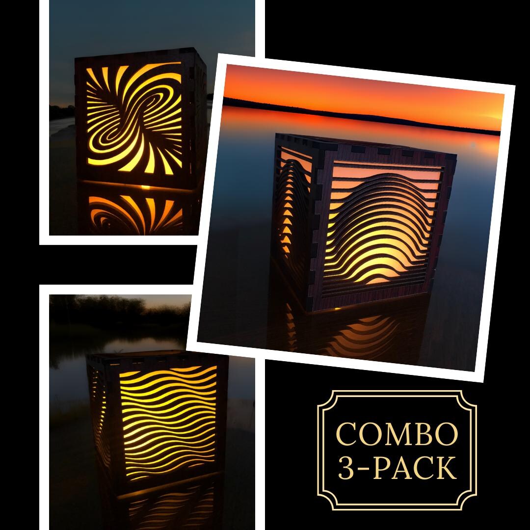 Wooden Light Boxes Combo of 3 - DIY Kit With LED Candle - Wooden Night ...
