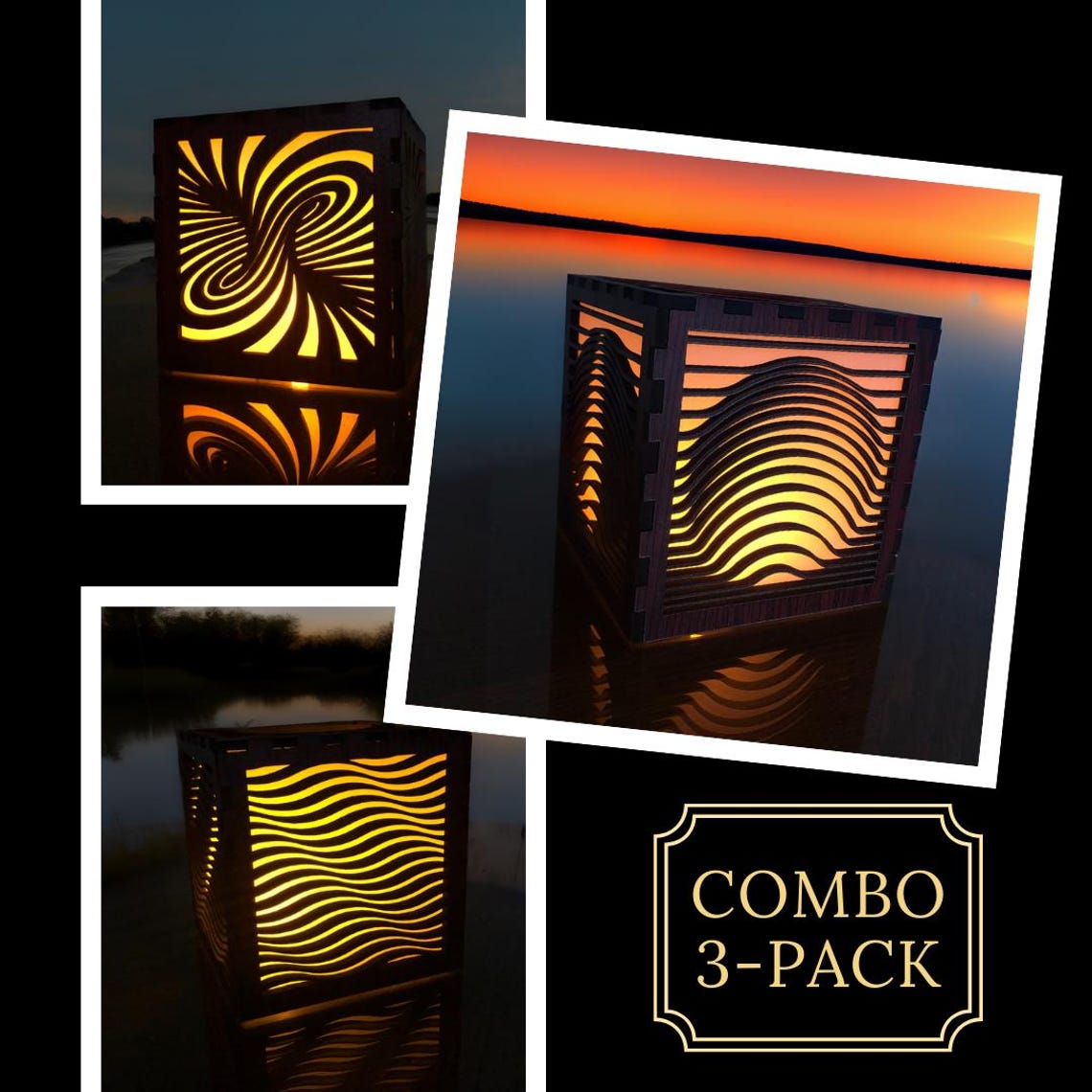 Wooden Light Boxes Combo of 3 - DIY Kit With LED Candle - Wooden Night ...