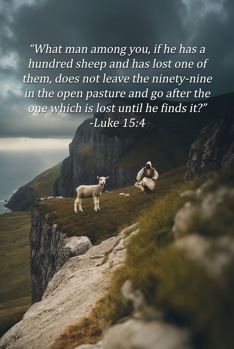 Large (up to 40") Finding the Lost Sheep Luke 15:4 With Verse Text - Etsy