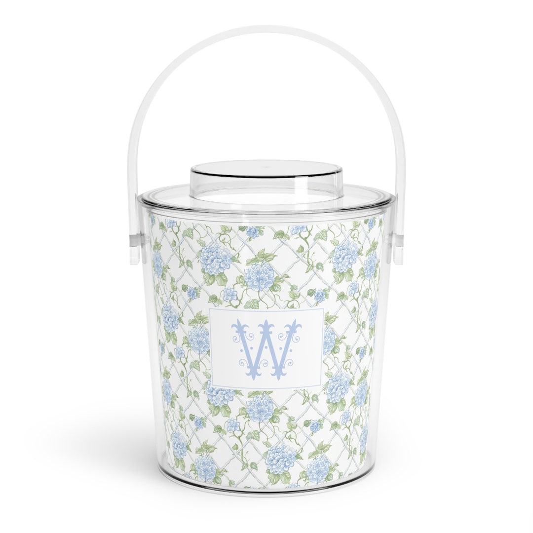 Blue Monogram Ice Bucket With Tongs, Personalized Ice Bucket, Monogram ...