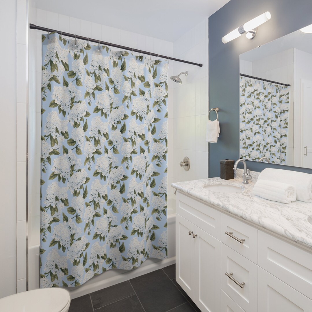 Hydrangea Floral Shower Curtain, Elegant Bathroom Decor - Etsy