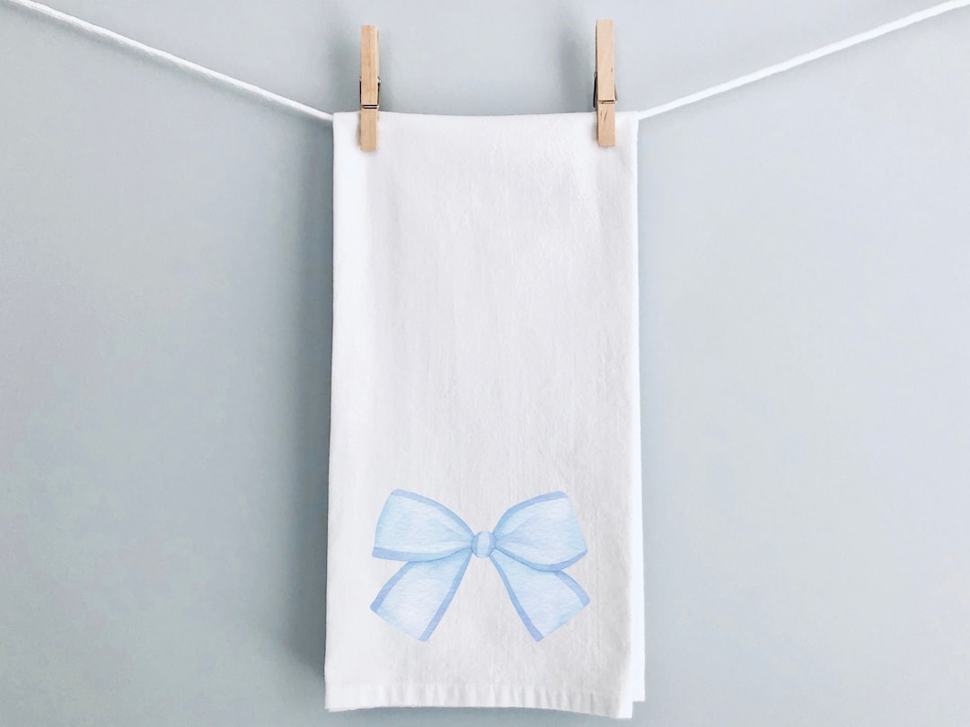 Preppy Blue Bow Tea Towel Kitchen Decor Grandmillennial Home Decor ...